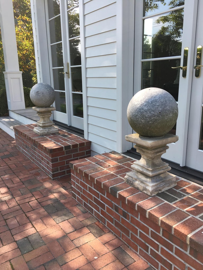 Pair of Cast Stone Garden Balls Atop Stone Pedestals at 1stDibs | cast ...