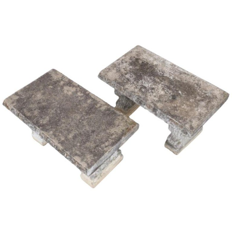 Pair of Cast Stone Garden Benches For Sale at 1stDibs