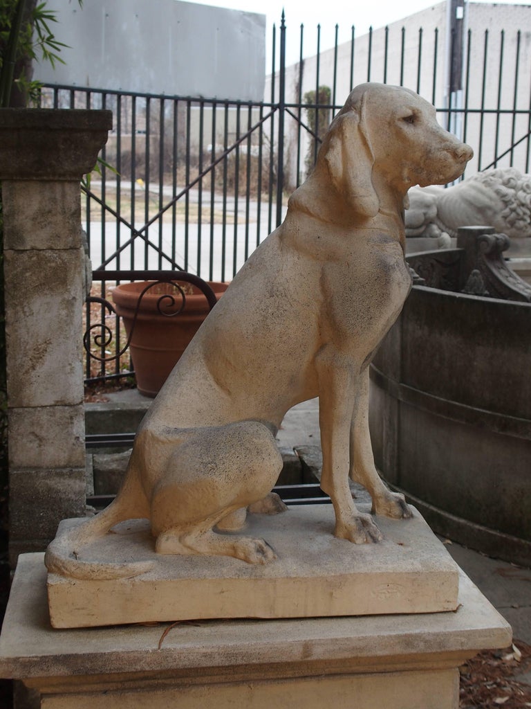 Pair of Cast Stone Pointers on Pedestals at 1stDibs