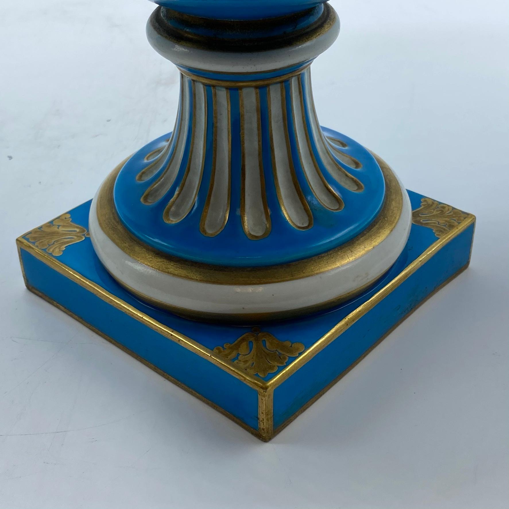 Pair of Celest Blue Sevres Porcelain Covered Vases at 1stDibs