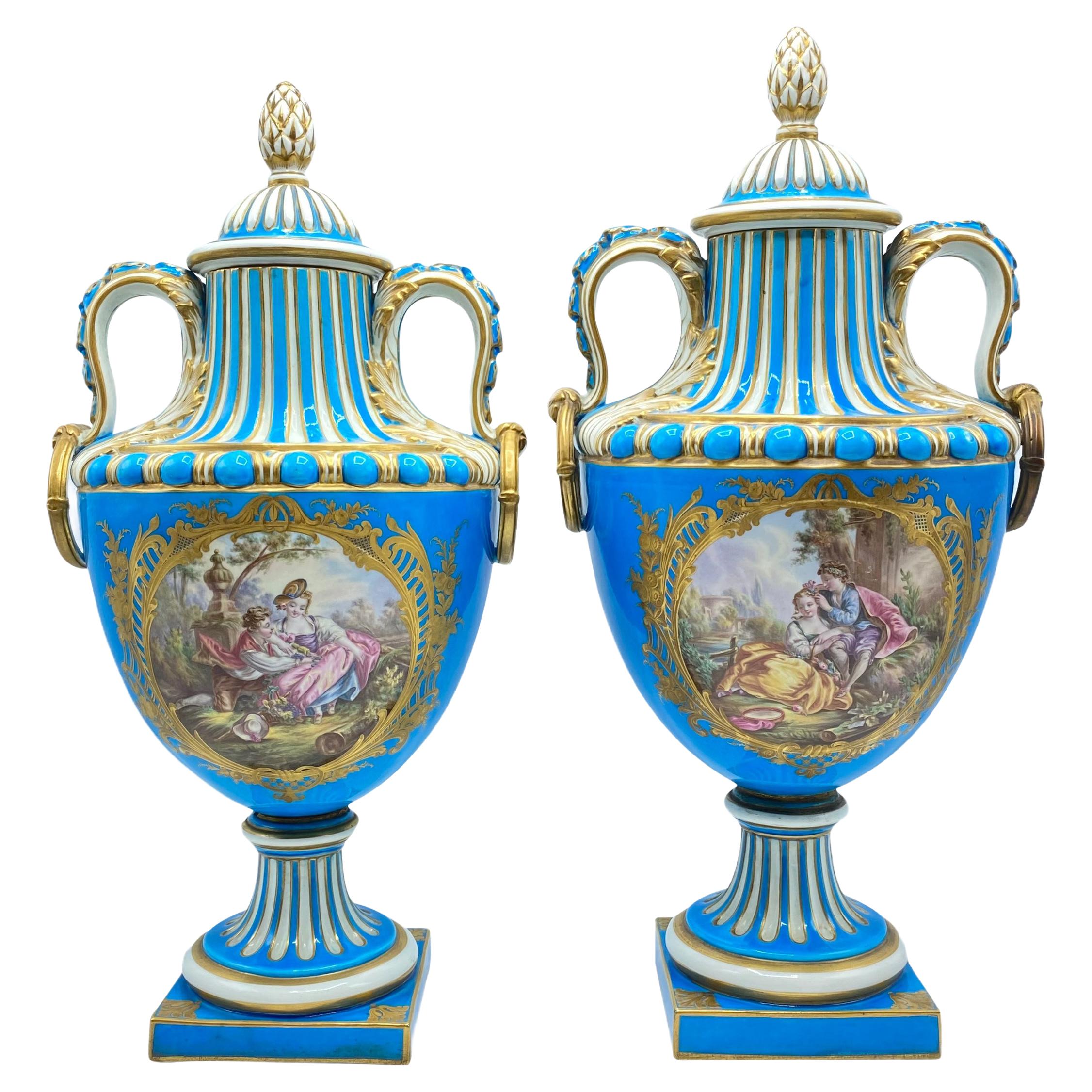 Pair of Sèvres Porcelain Vases, End of the XIXth Century For Sale at ...