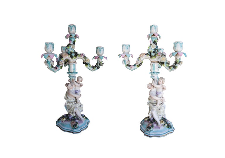 Pair of Century Dresden Porcelain Candlesticks, circa Late 19th Century ...