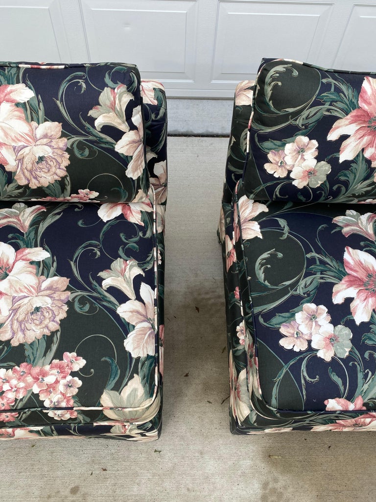 Pair of Century Lounge Chairs in Floral Print For Sale at 1stDibs