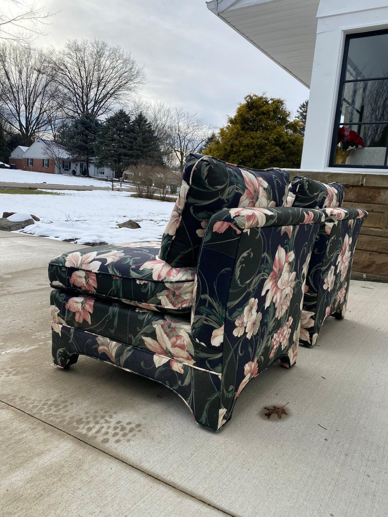 Pair of Century Lounge Chairs in Floral Print For Sale at 1stDibs