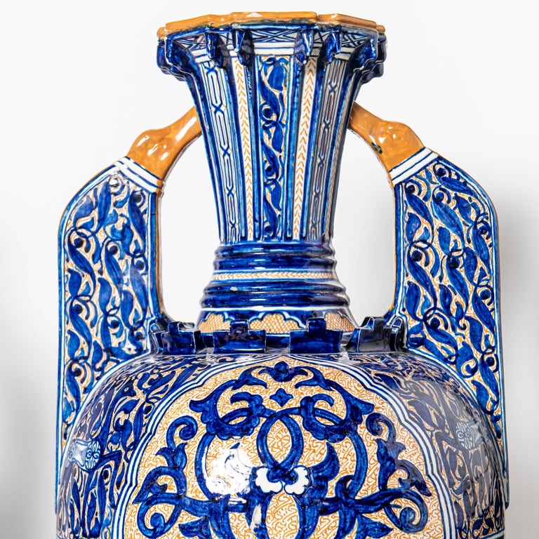 Pair of ceramic and iron Manises vases. Spain, late 19th century. For ...