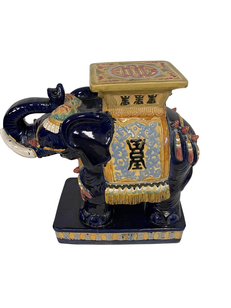 Pair of Ceramic Asian Cobalt Blue Elephant Garden Stools For Sale at ...