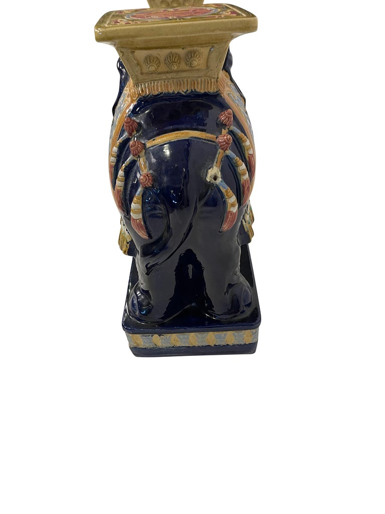 Pair of Ceramic Asian Cobalt Blue Elephant Garden Stools For Sale at ...