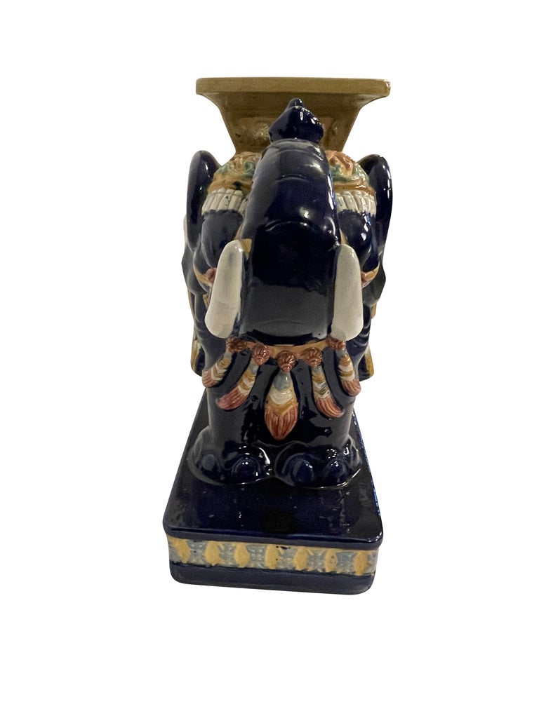 Pair of Ceramic Asian Cobalt Blue Elephant Garden Stools For Sale at ...