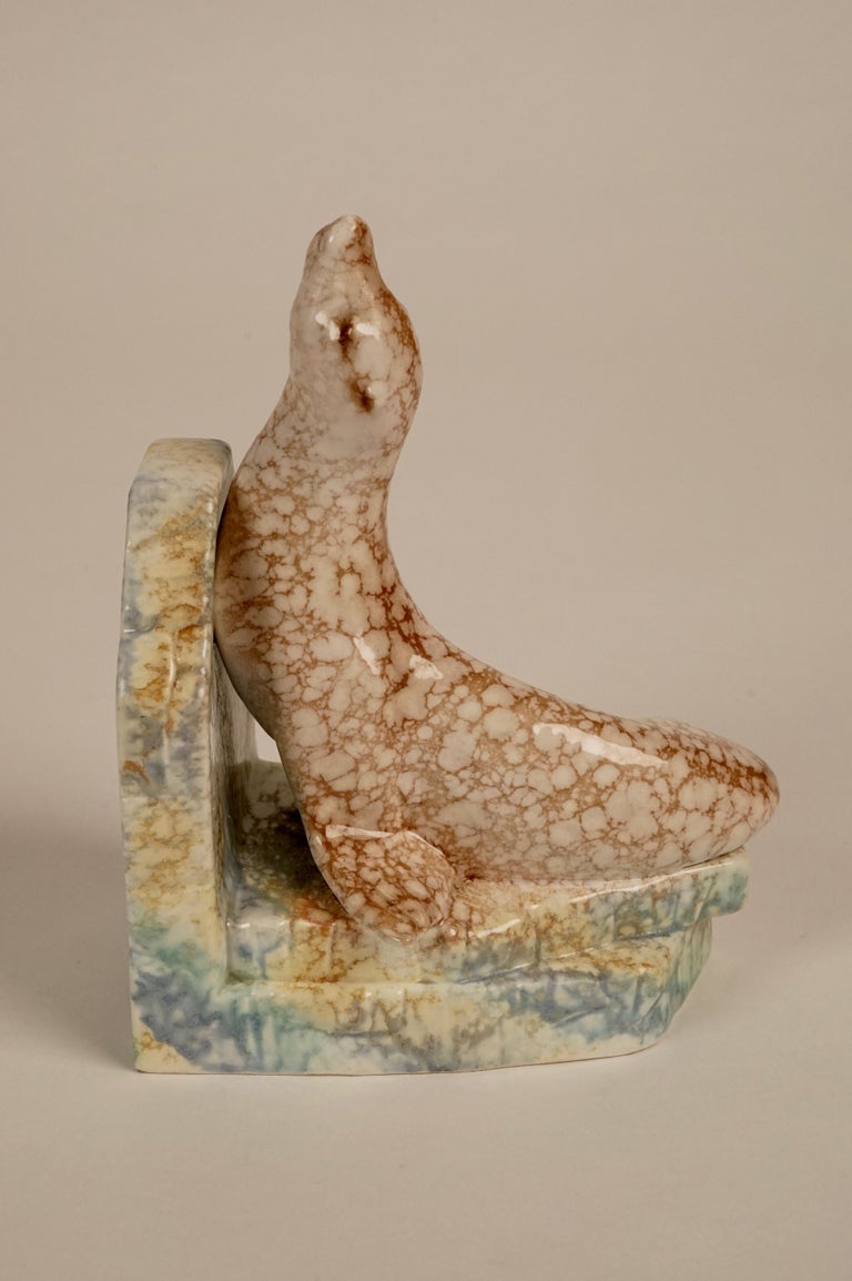 Pair of Ceramic Bookends with Seals, from 1930s, in Cabana Style For ...