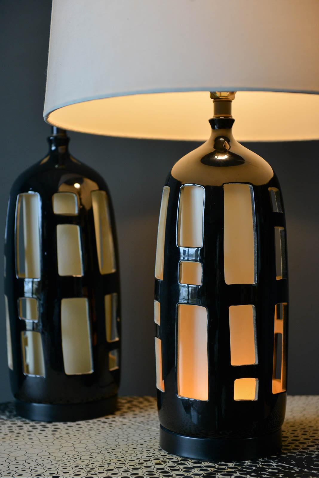 Pair of Ceramic Cut Out Lamps with Dual Illumination, circa 1970 at 1stDibs