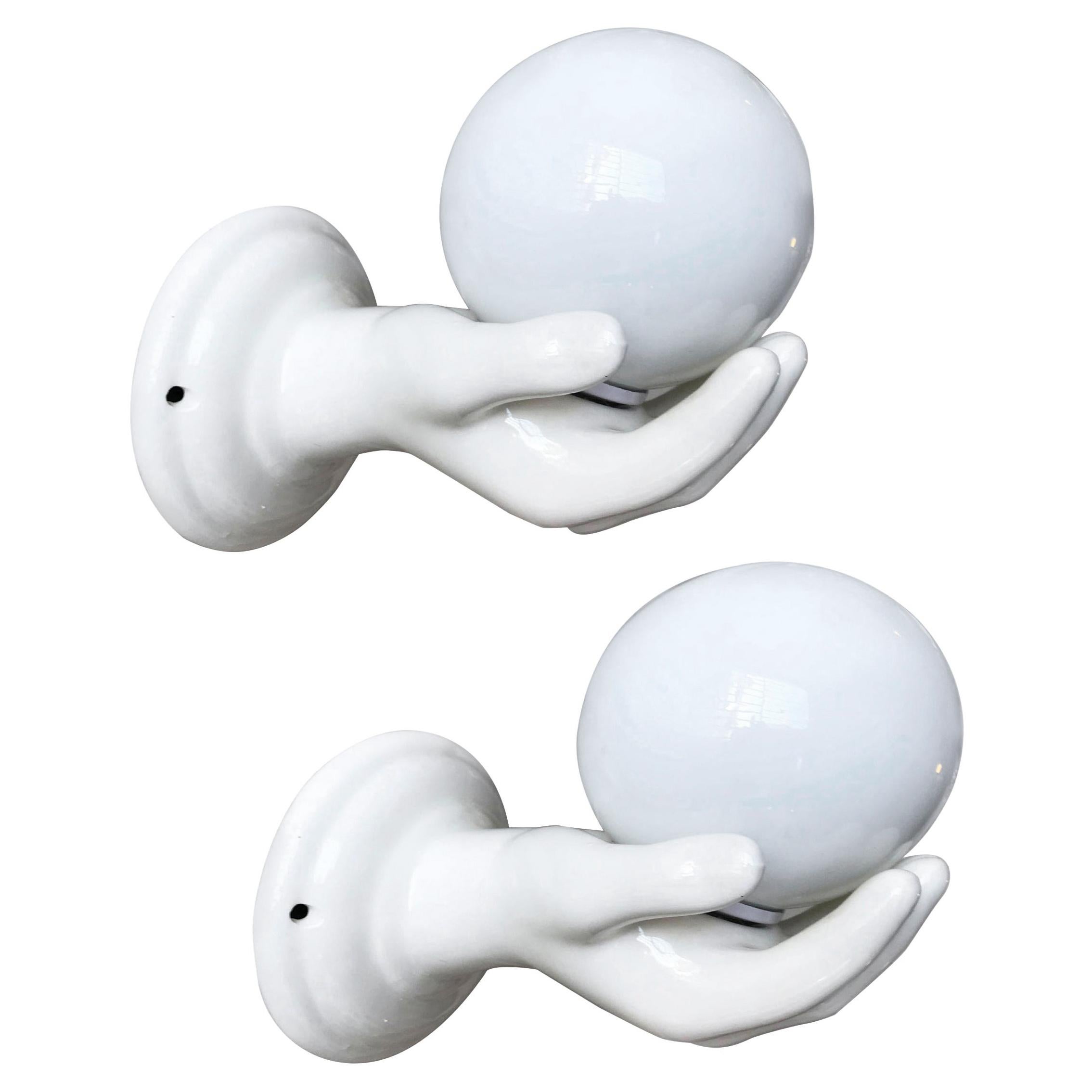 Pair of Ceramic French Hand Sconces For Sale at 1stDibs