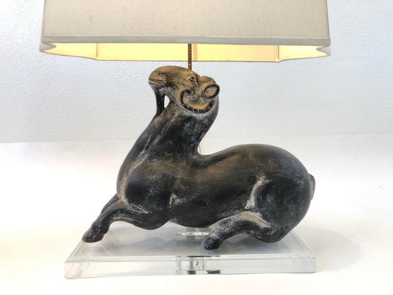 Pair of Ceramic Goats and Lucite Table Lamps by Steve Chase For Sale at ...