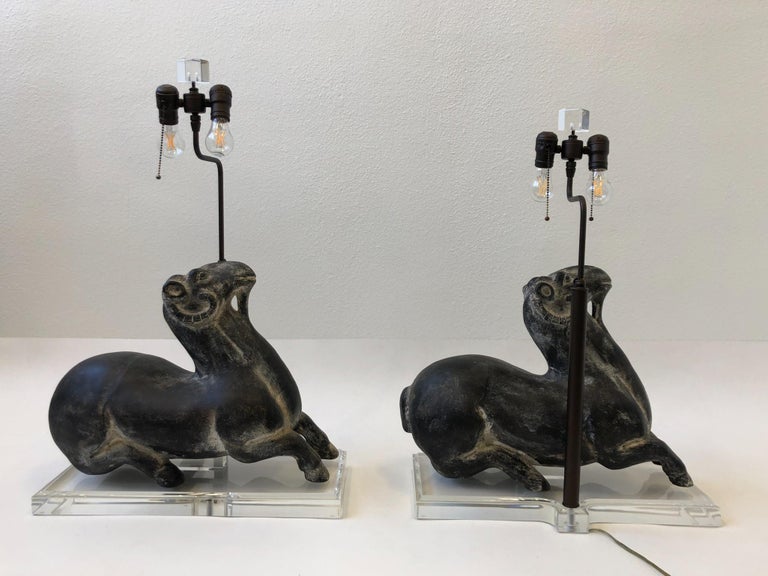 Pair of Ceramic Goats and Lucite Table Lamps by Steve Chase For Sale at ...