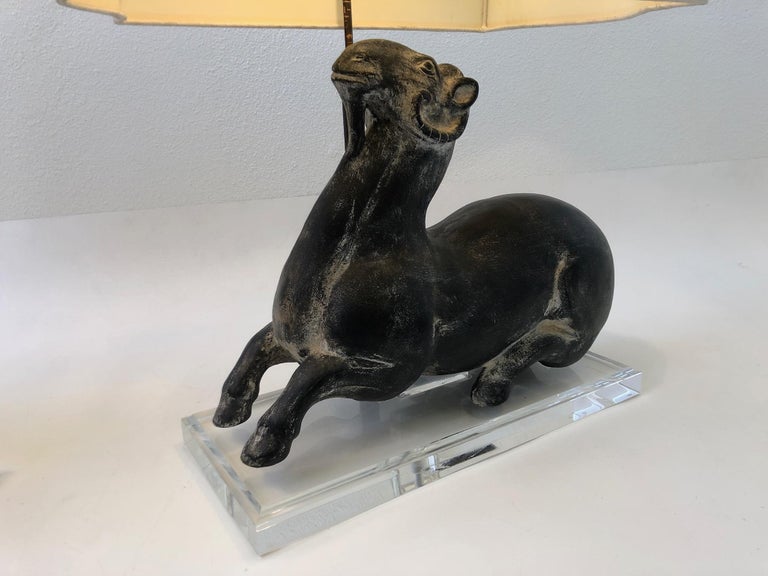Pair of Ceramic Goats and Lucite Table Lamps by Steve Chase For Sale at ...