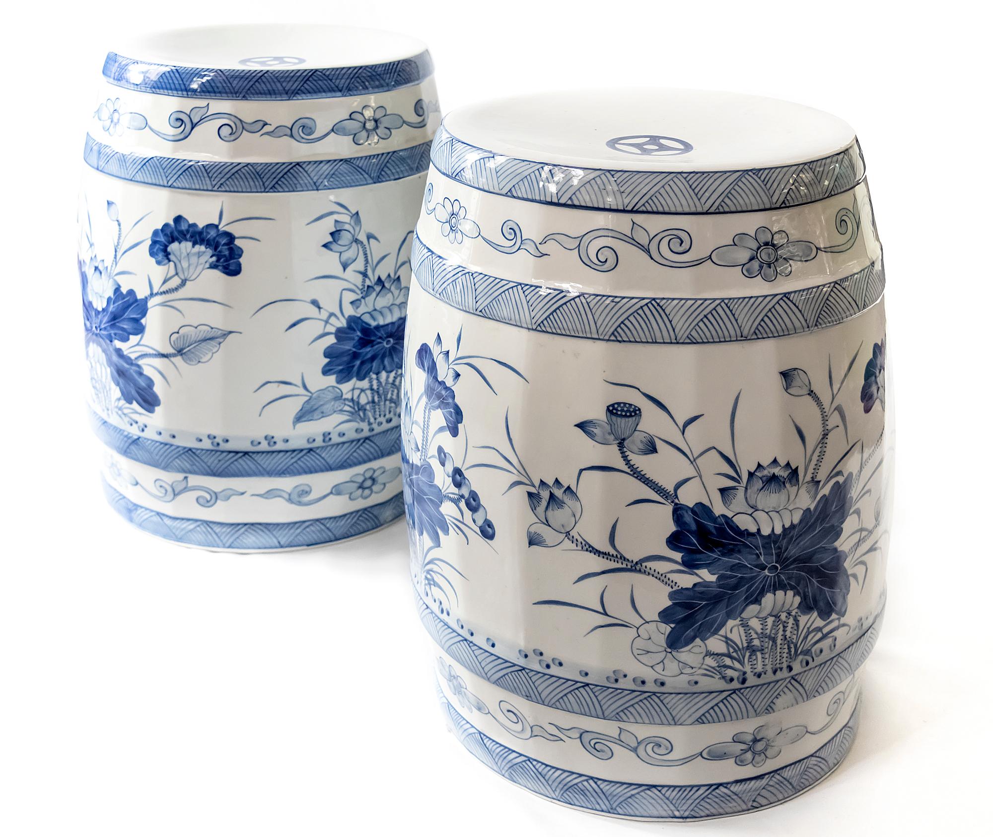 Pair of Ceramic Hand Painted Chinese Garden Stools at 1stDibs
