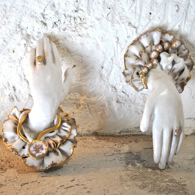 Pair of Ceramic Hands 1920s in Art Deco For Sale at 1stDibs