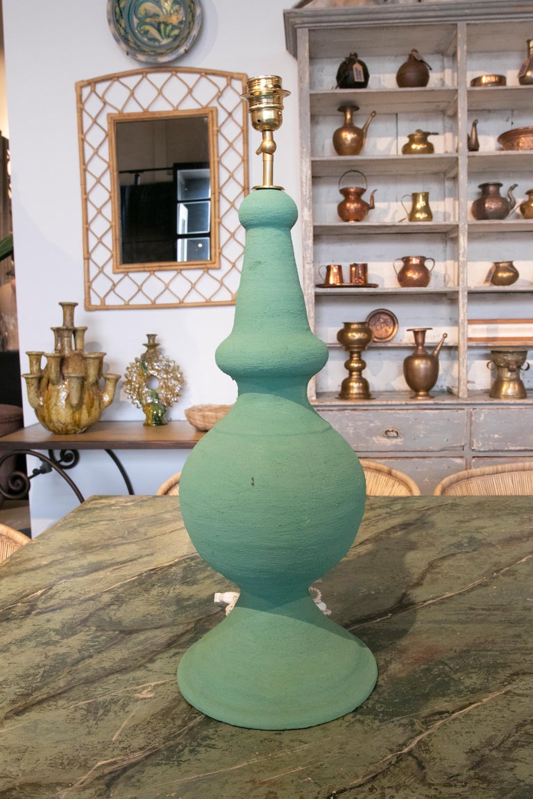 Pair of Ceramic Lamps Painted in Green Colors For Sale at 1stDibs