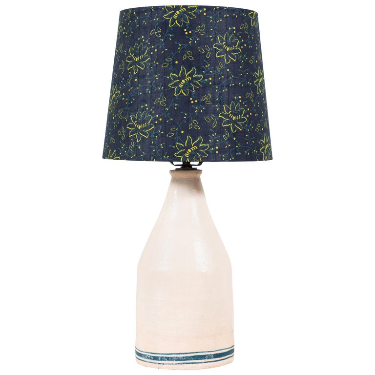 Ceramic Lamp with Custom Blue Shade at 1stDibs