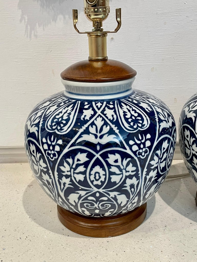 Pair of Ceramic Porcelain and Walnut Ginger Jar Table Lamps by Ralph ...