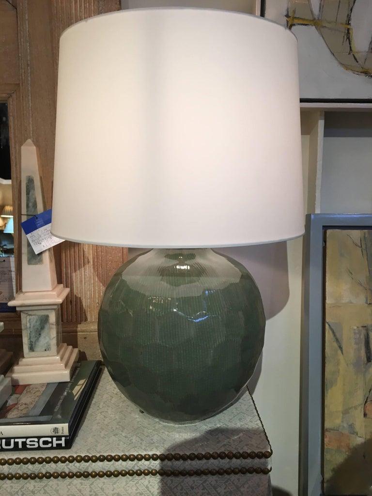 Pair of Ceramic Pottery Lamps, in Green Crackle Glazed Ceramic at 1stDibs