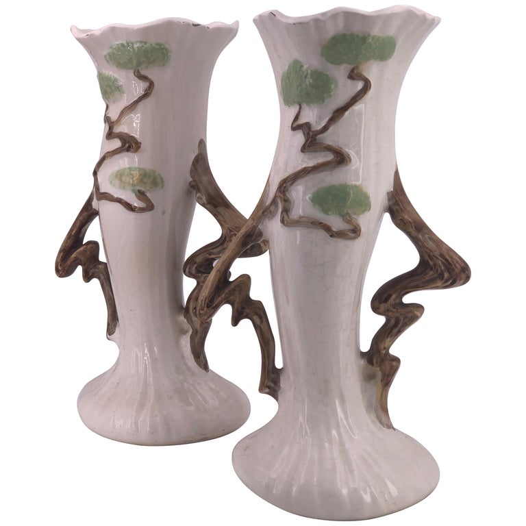 Pair of Ceramic Rosevillle Vases For Sale at 1stDibs
