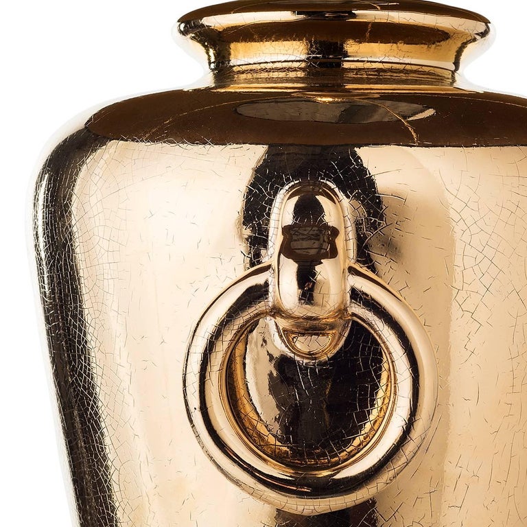 Pair of Ceramic Table Lamps with Decorative Rings For Sale at 1stDibs