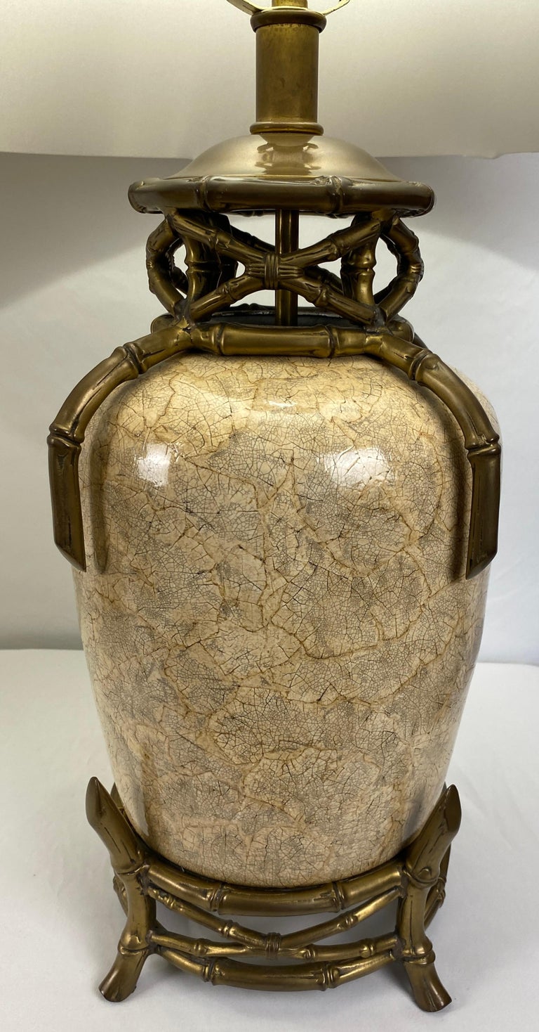 Pair of Ceramic Table Lamps with Faux Bamboo Brass Details For Sale at ...