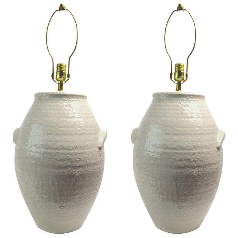 Pair of Ceramic White on White Jar Form Table Lamps at 1stDibs