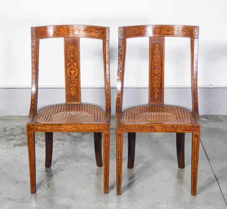 Pair of Chairs, Lombard School, Richly Inlaid Walnut, Italy, 1800 For ...