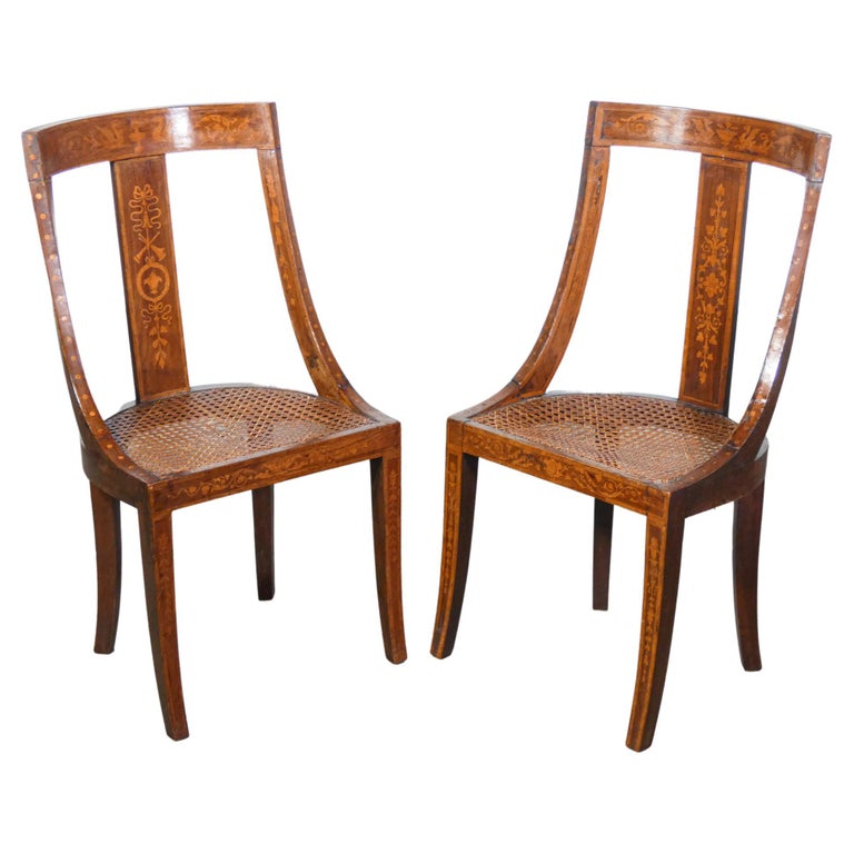 Pair of Chairs, Lombard School, Richly Inlaid Walnut, Italy, 1800 For ...