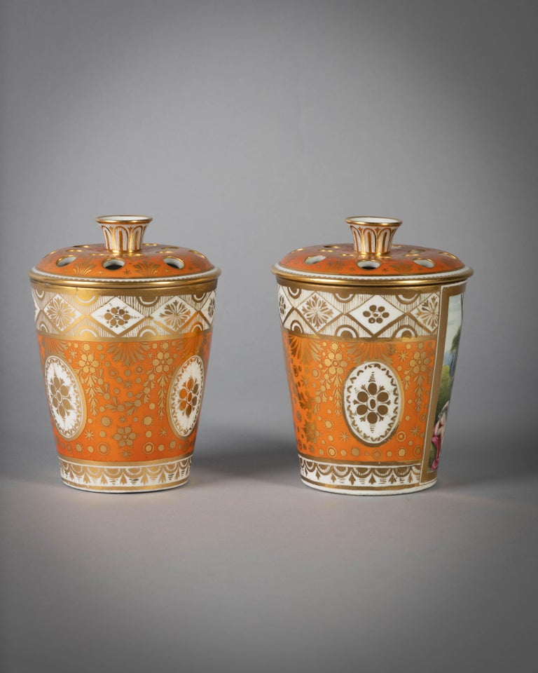 Pair of Chamberlains Worcester Orange and Gilt Ground Bough Pots, circa ...