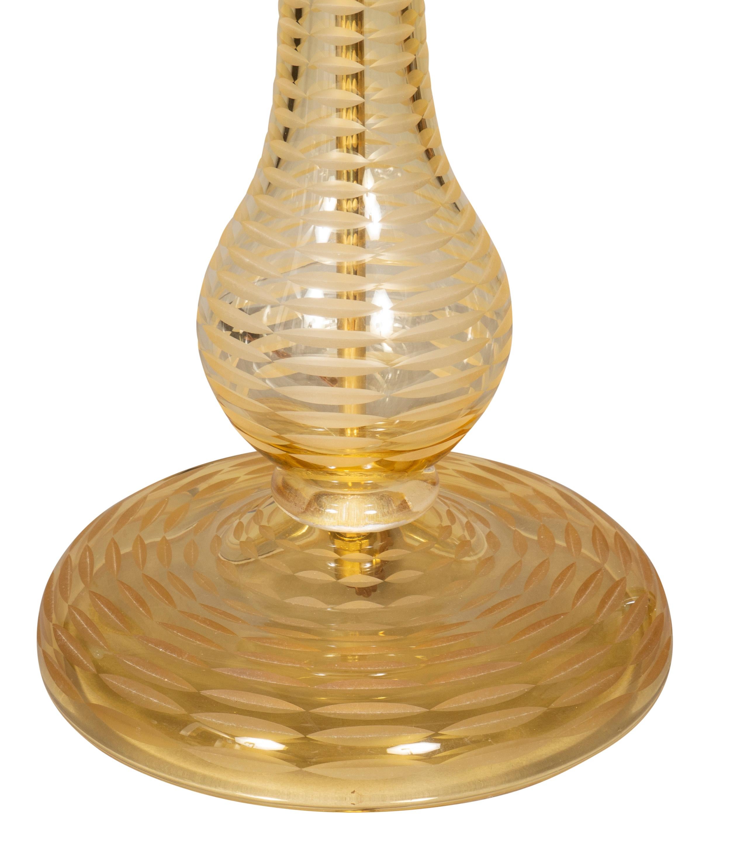 Pair of Champagne Color Cut Glass Table Lamps For Sale at 1stDibs