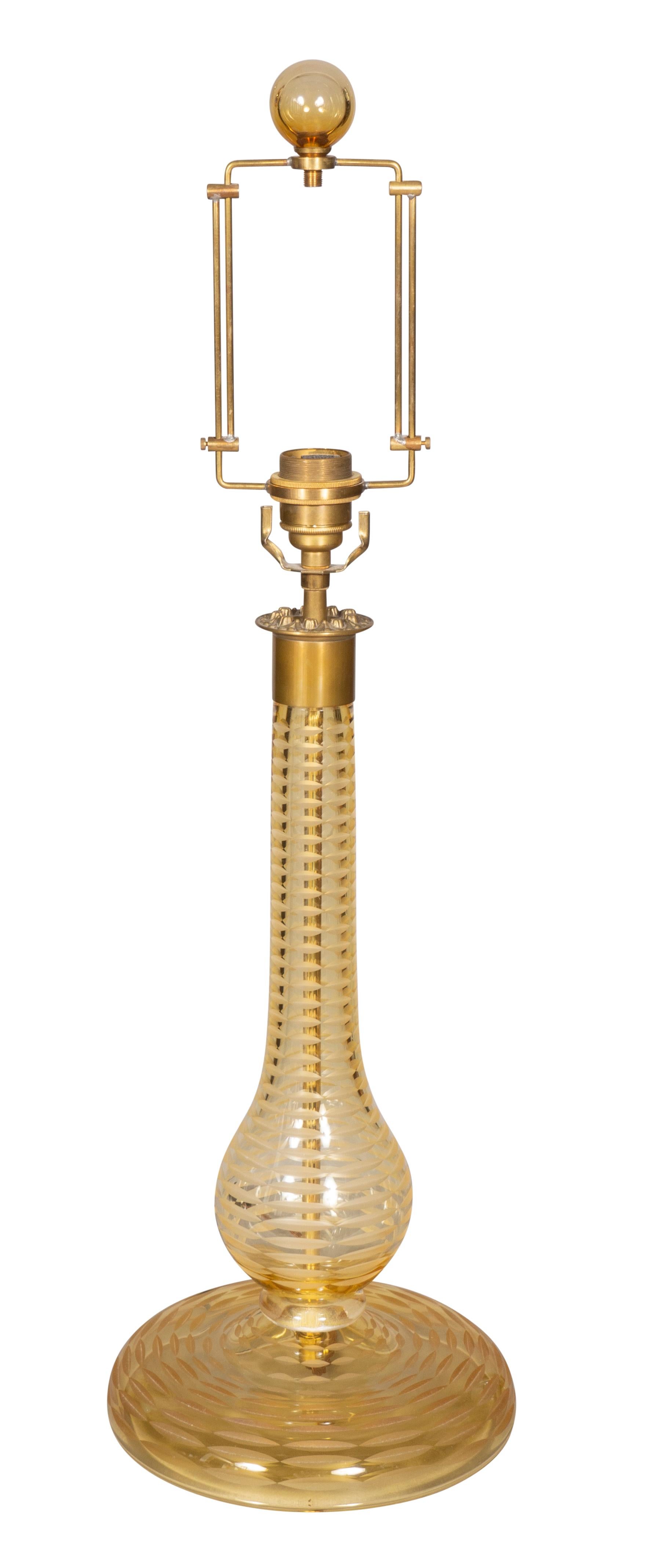 Pair of Champagne Color Cut Glass Table Lamps For Sale at 1stDibs