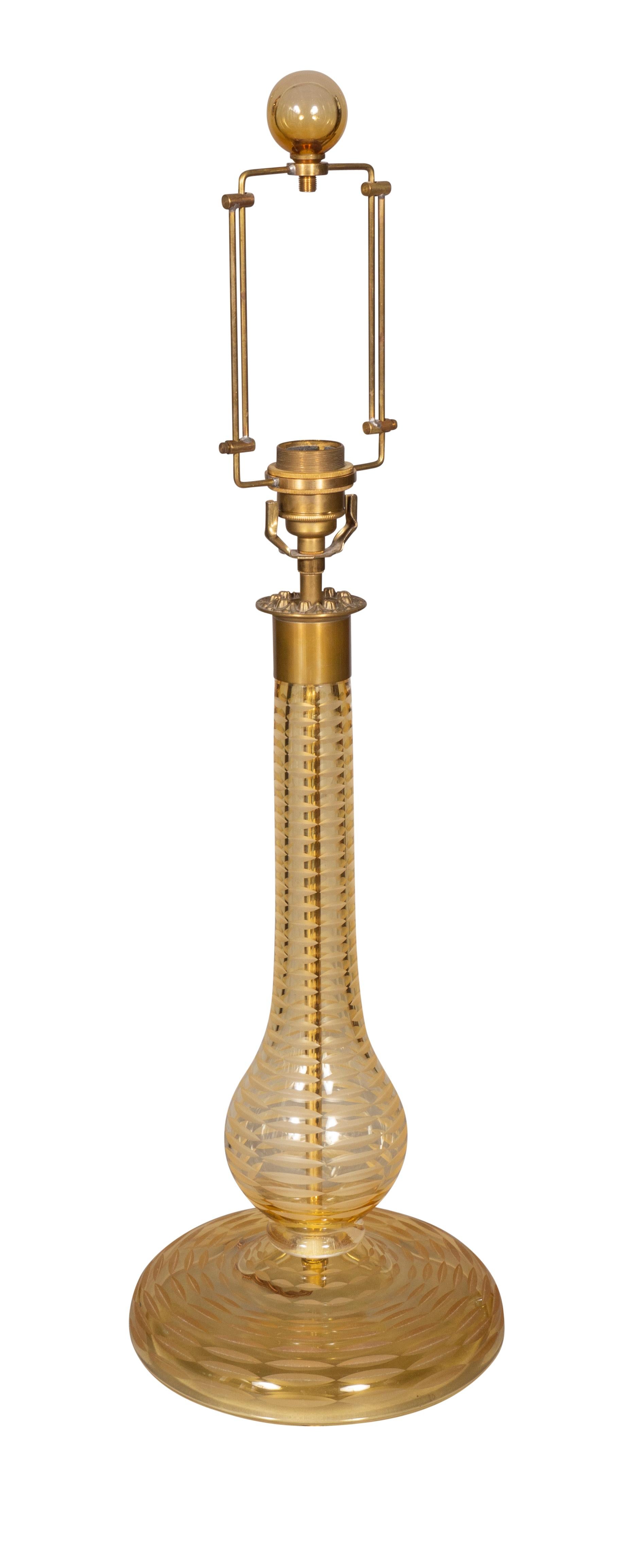 Pair of Champagne Color Cut Glass Table Lamps For Sale at 1stDibs
