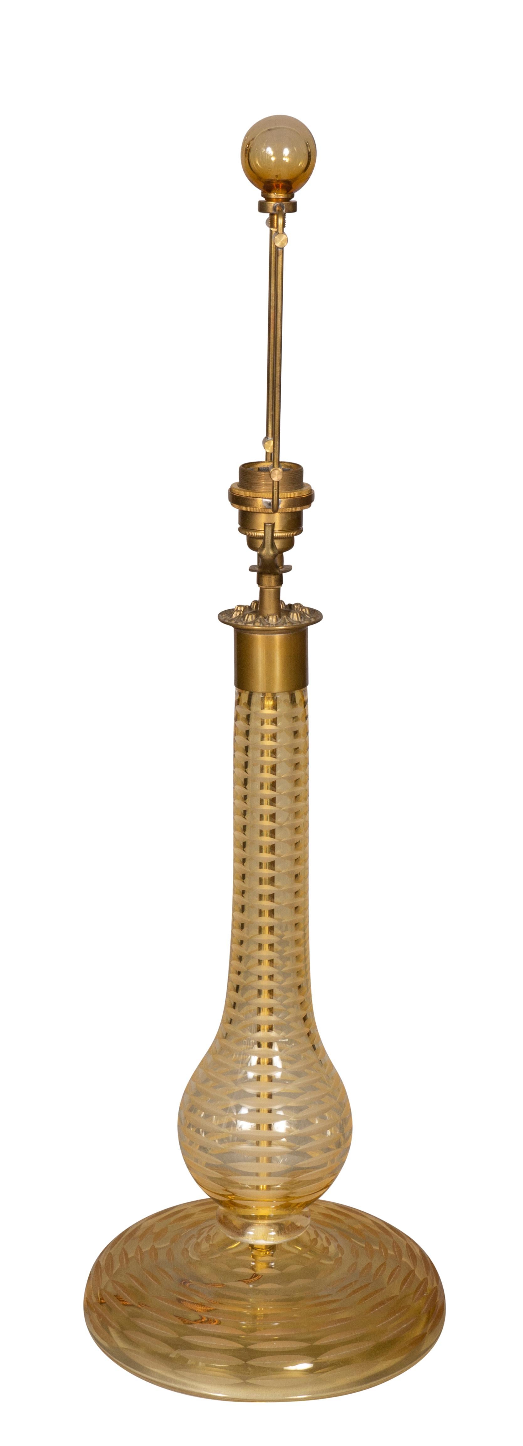 Pair of Champagne Color Cut Glass Table Lamps For Sale at 1stDibs
