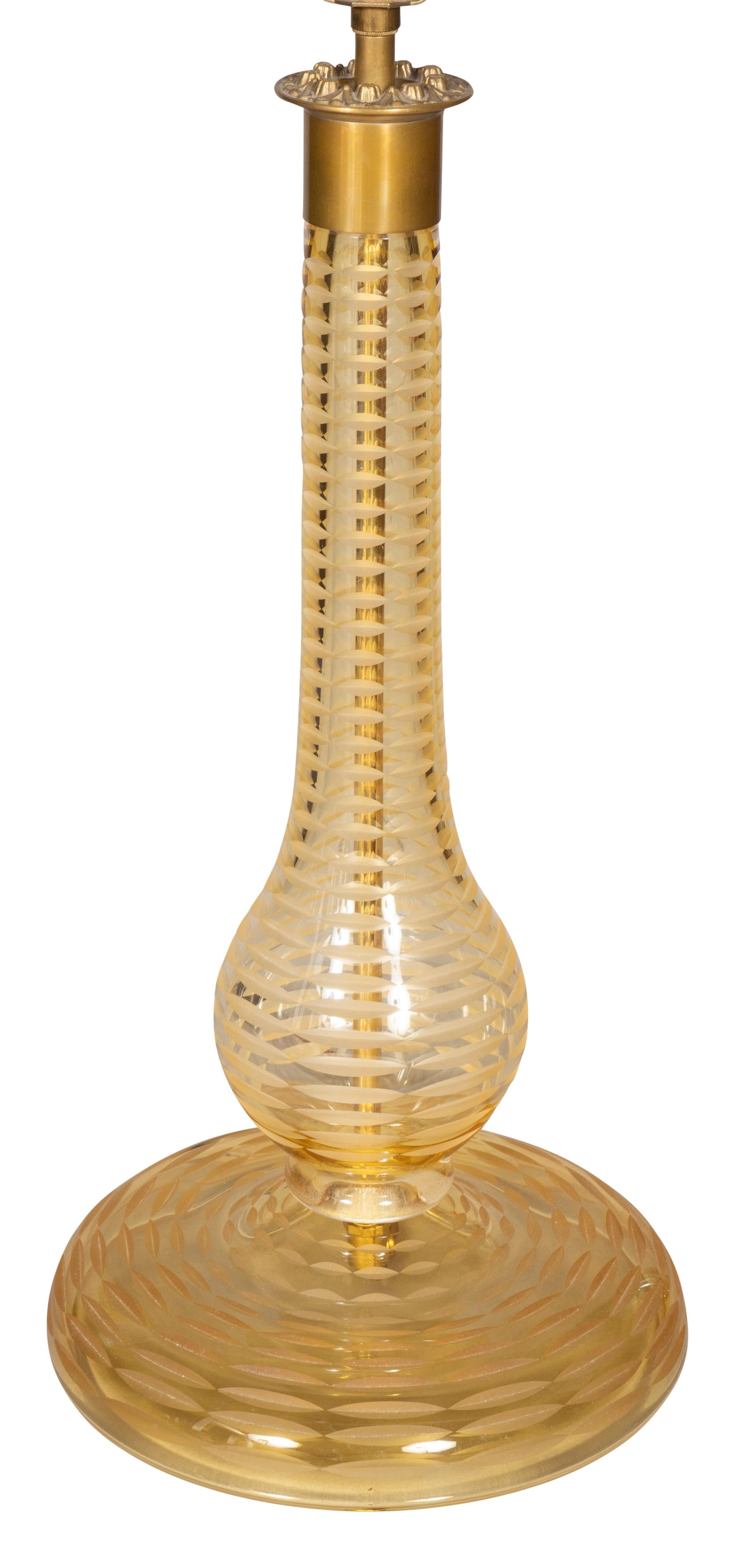 Pair of Champagne Color Cut Glass Table Lamps For Sale at 1stDibs
