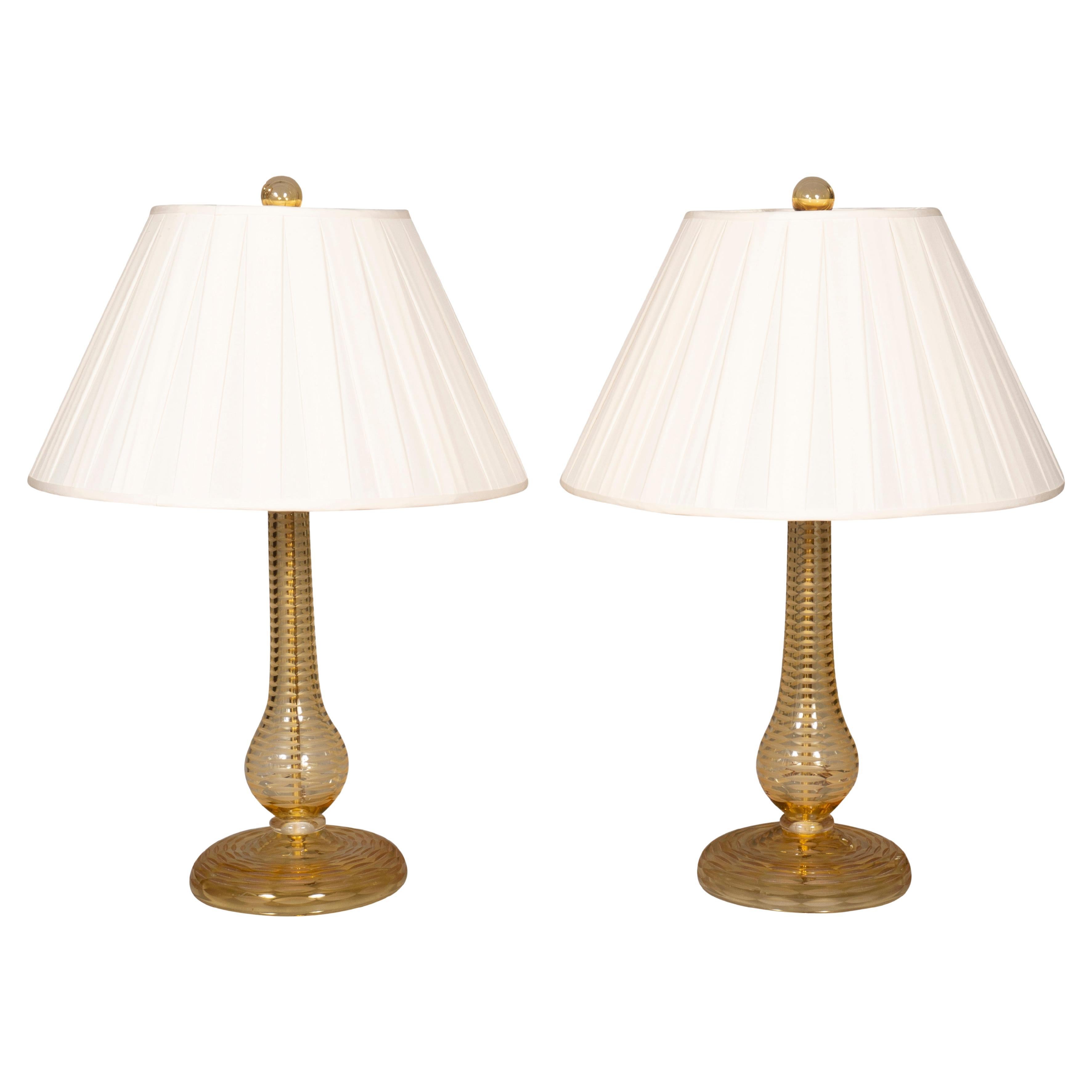 Pair of Champagne Color Cut Glass Table Lamps For Sale at 1stDibs