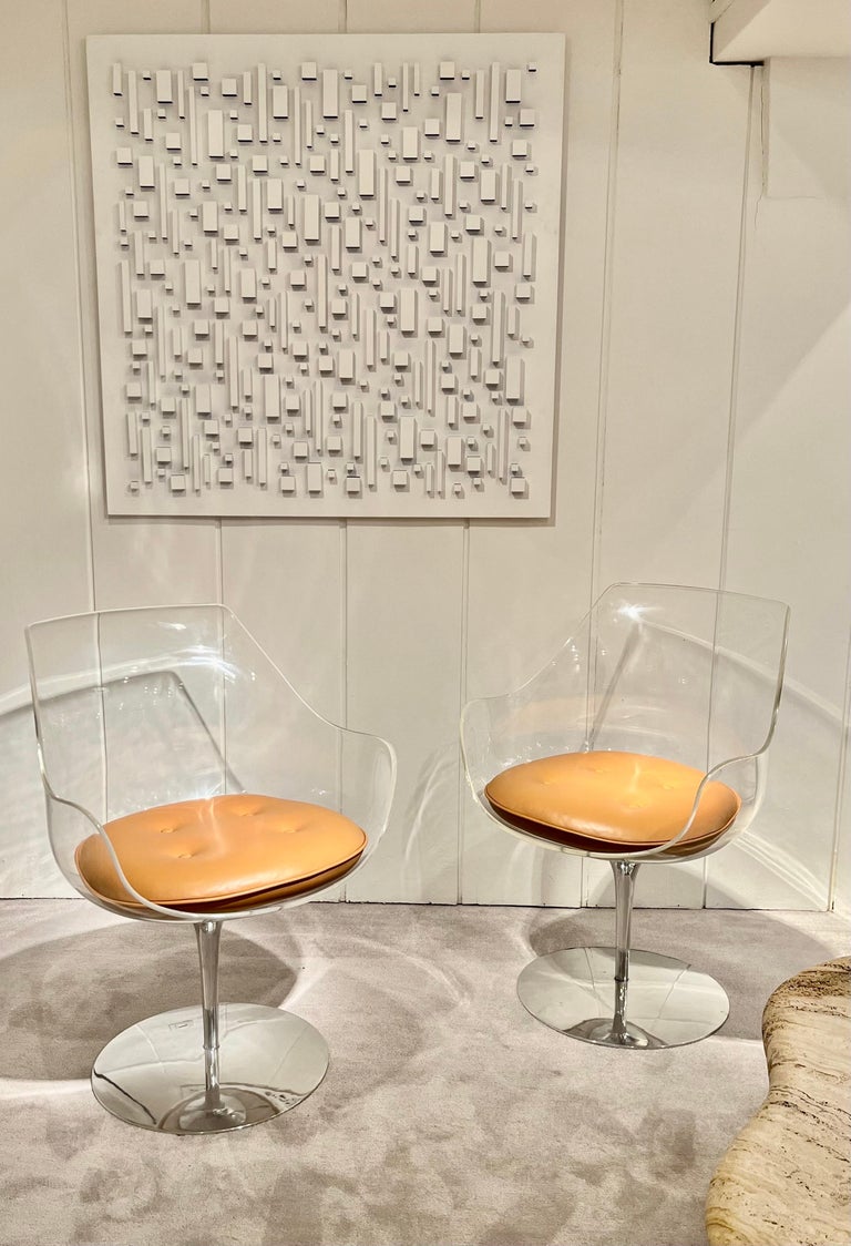 Pair of Champagne Lucite Chairs For Sale at 1stDibs