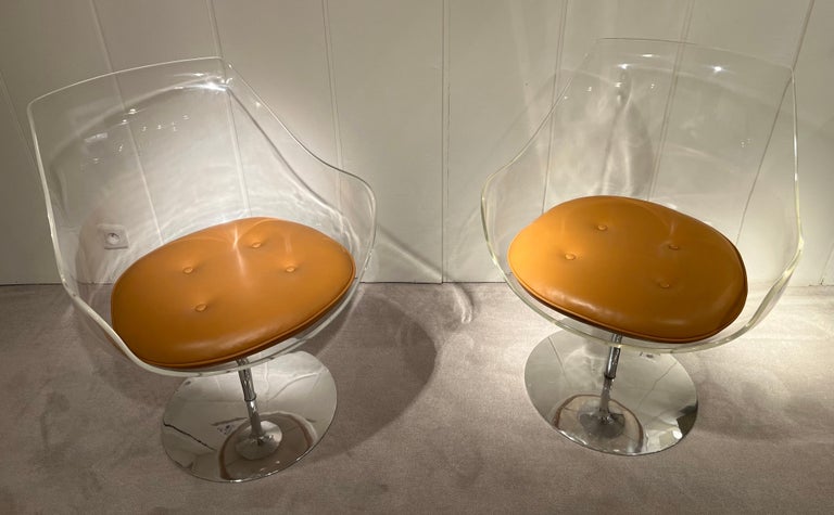 Pair of Champagne Lucite Chairs For Sale at 1stDibs