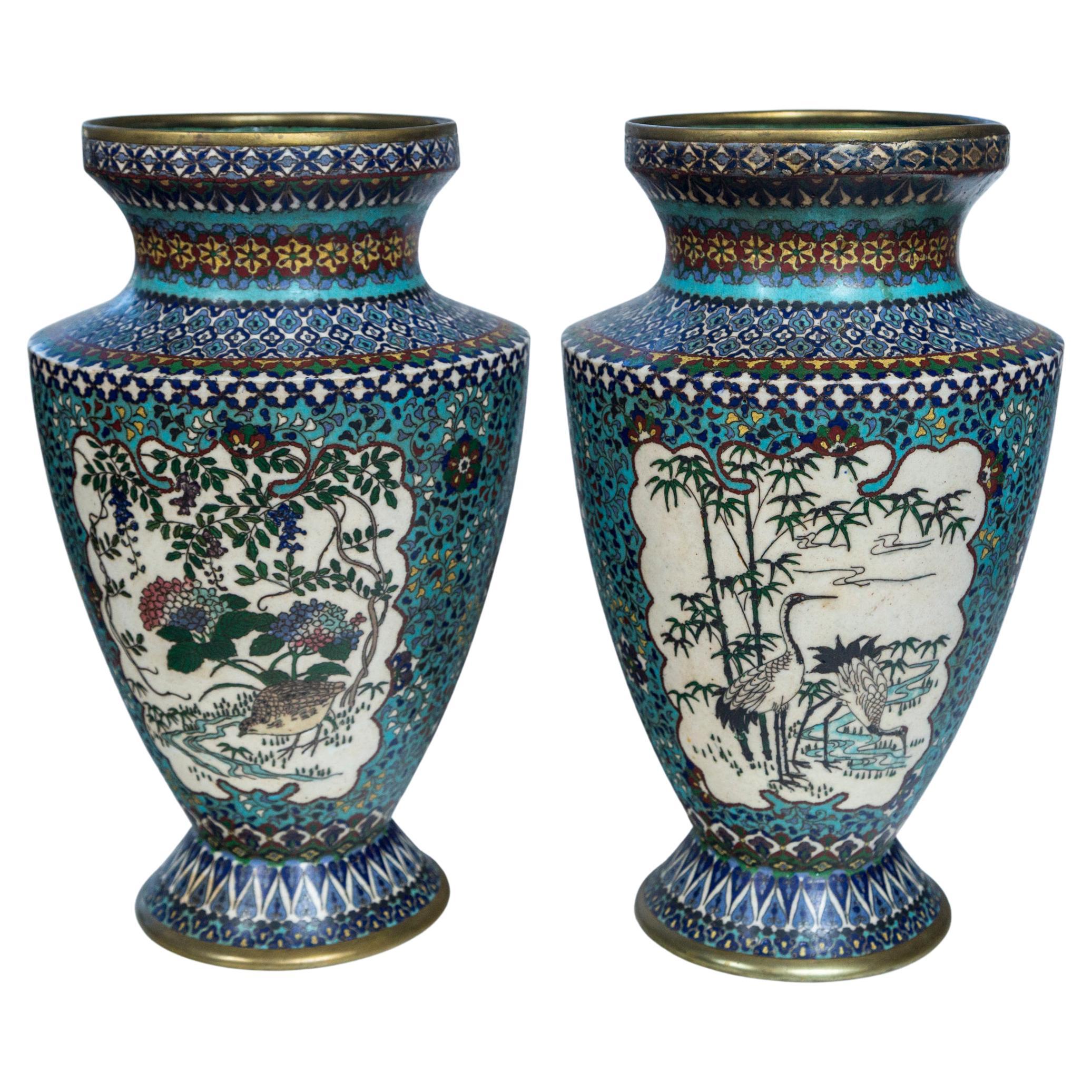 Pair of Champleve Enamel Chinese Vases at 1stDibs