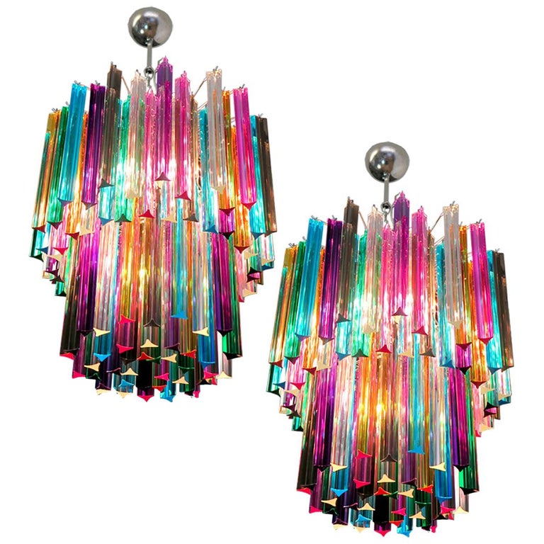 Pair of Chandeliers Multi-Color 107 Triedri, Murano, 1970s For Sale at ...