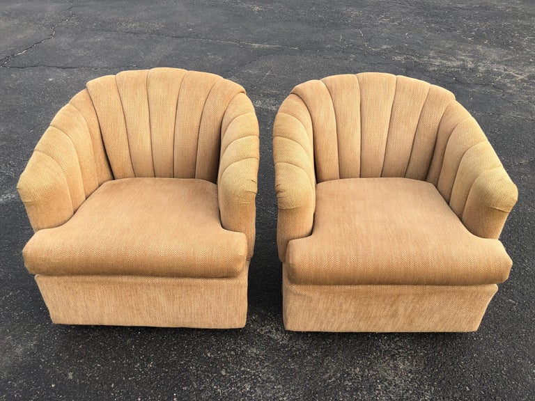 Pair of Channel Back Swivel Chairs at 1stDibs