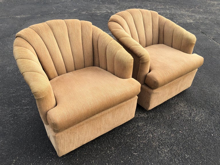 Pair of Channel Back Swivel Chairs at 1stDibs