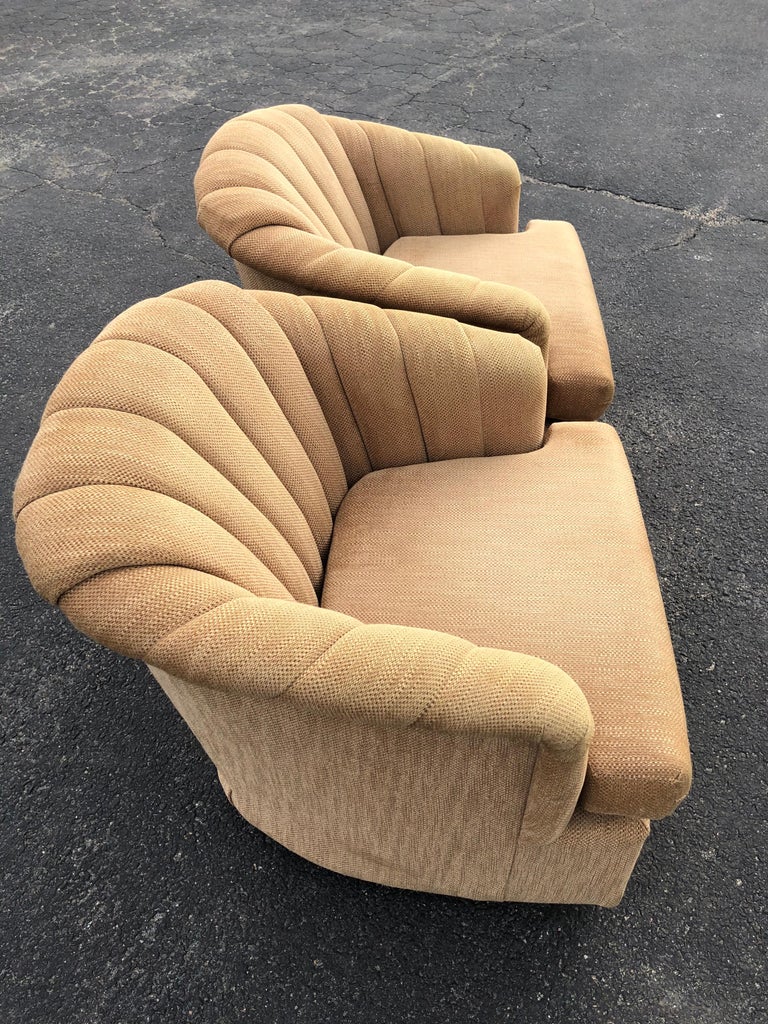 Pair of Channel Back Swivel Chairs at 1stDibs