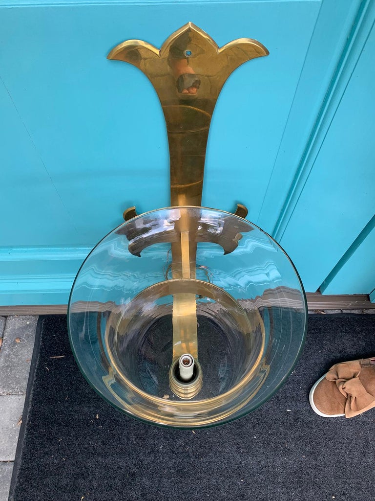 Pair of Chapman Style Brass Hurricane Sconces, circa 1970s at 1stDibs