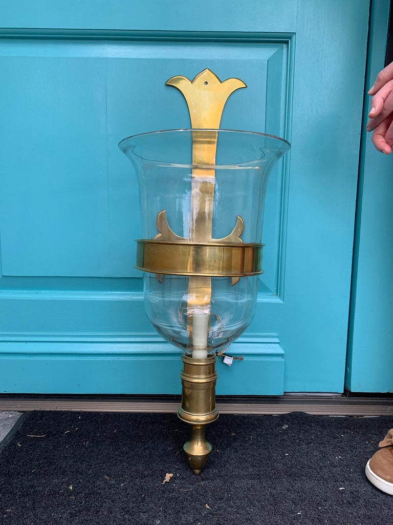 Pair of Chapman Style Brass Hurricane Sconces, circa 1970s at 1stDibs