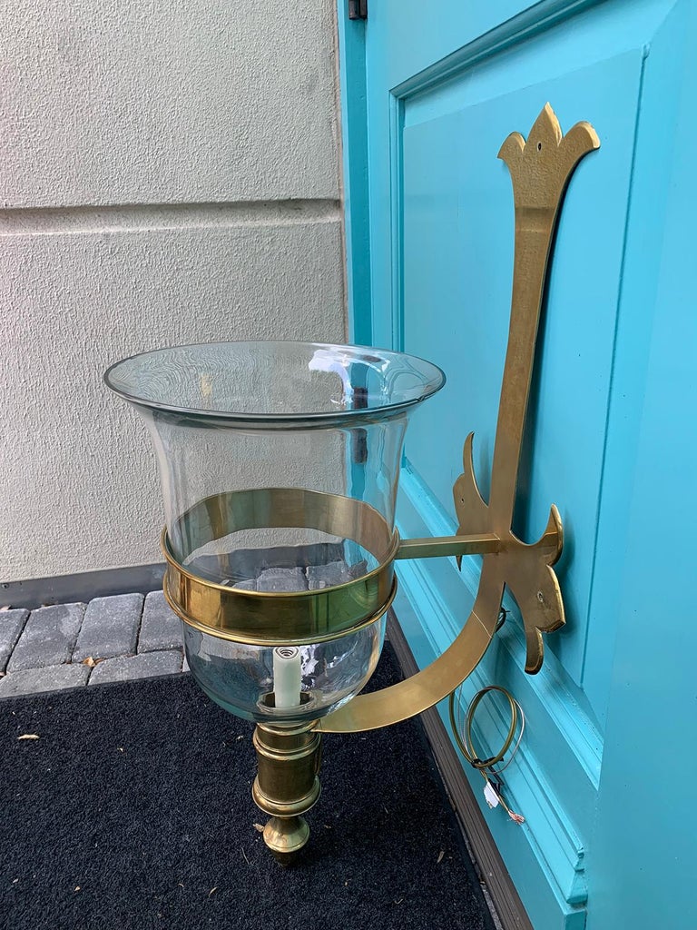 Pair of Chapman Style Brass Hurricane Sconces, circa 1970s at 1stDibs