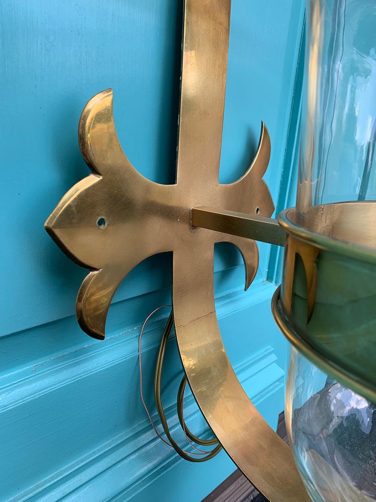 Pair of Chapman Style Brass Hurricane Sconces, circa 1970s at 1stDibs