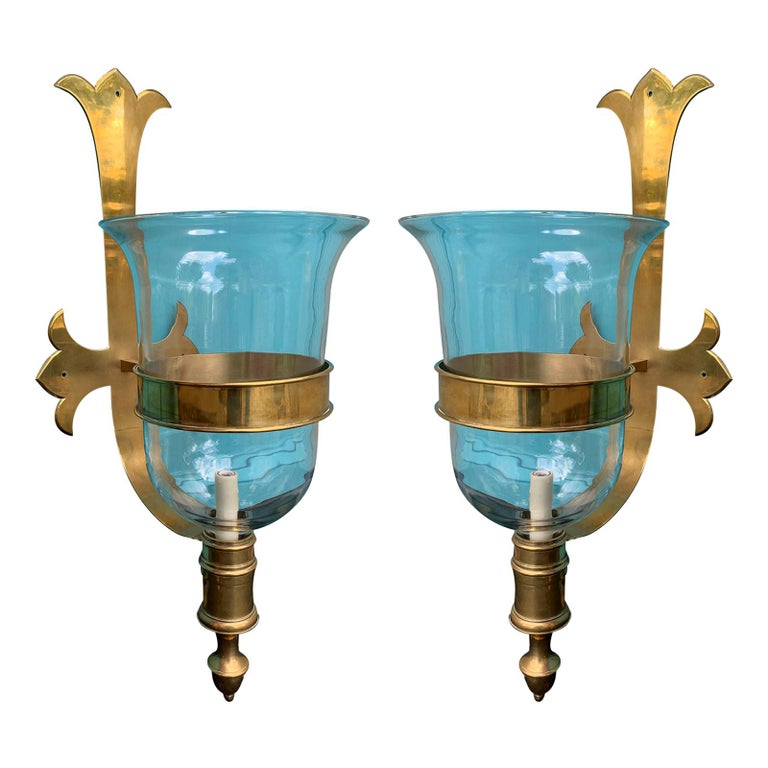 Pair of Chapman Style Brass Hurricane Sconces, circa 1970s at 1stDibs