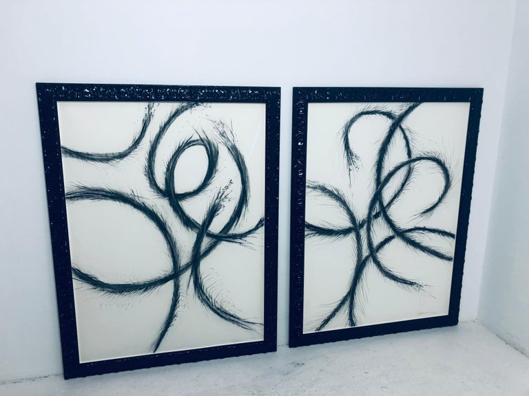 Pair of Charcoal Drawings in Black Lacquer Frames at 1stDibs